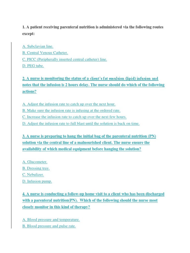 Parenteral Nutrition Nursing Guidelines | PDF | Intravenous Therapy ...