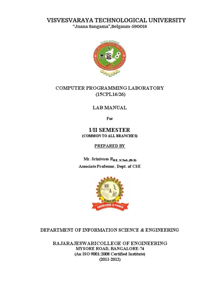 Lab Manual for Computer Programming Laboratory of Visvesvaraya Technological University | PDF ...