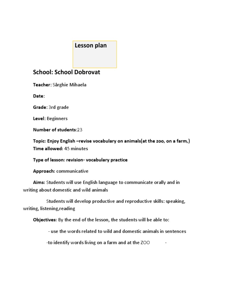 Lesson Plan On Animals | PDF | Vocabulary | Lesson Plan