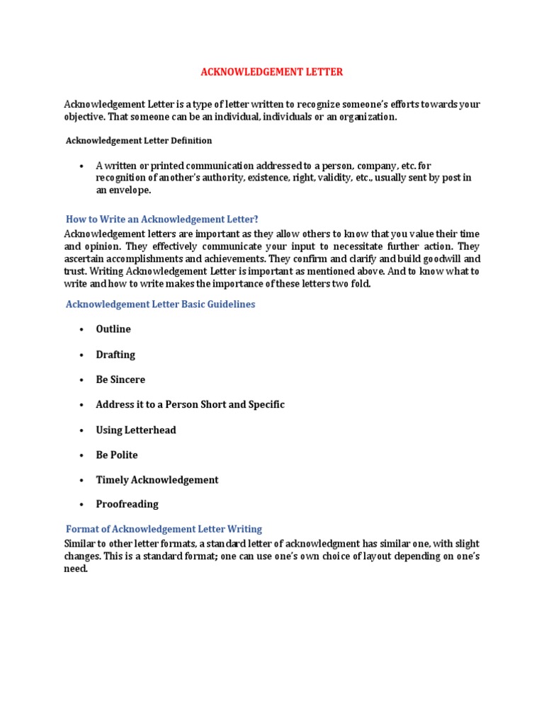 Acknowledgement Letter Format