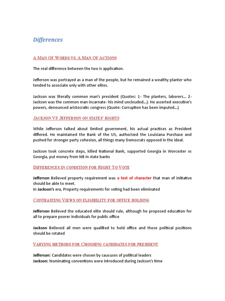 Jefferson-Jackson - Comparison and Contrast | PDF | Thomas Jefferson ...