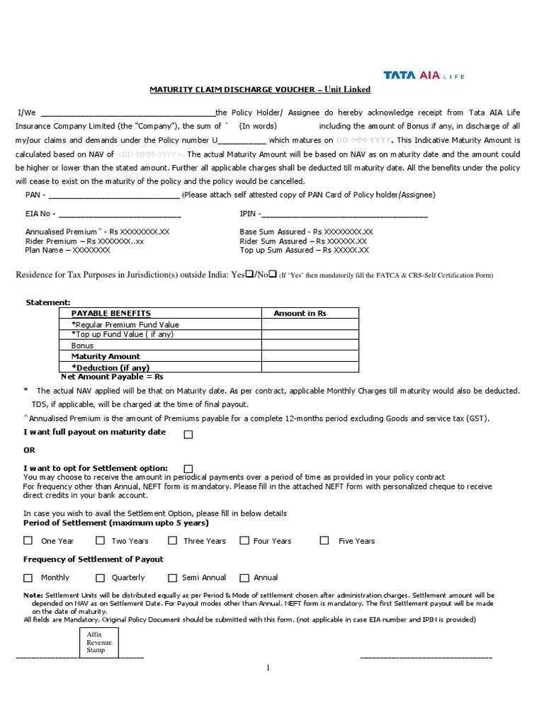 Discharge Voucher ULIP End V6.1 Revised | PDF | Signature | Insurance