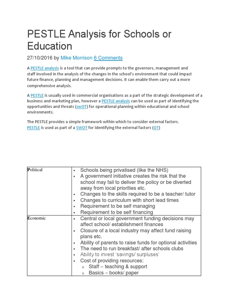 PESTLE Analysis Guide for Schools and Education | PDF | Swot Analysis ...