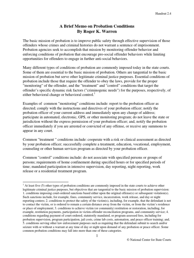 A Brief Memo On Probation Conditions by Roger K. Warren | PDF ...