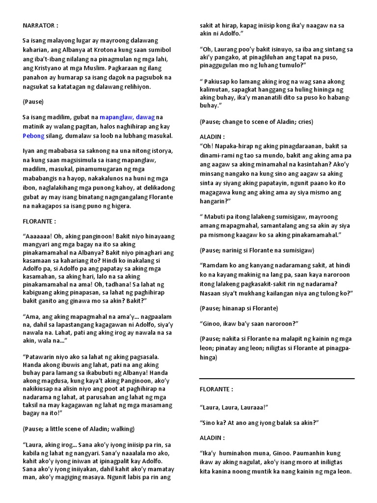 Florante at Laura Script 12 | PDF