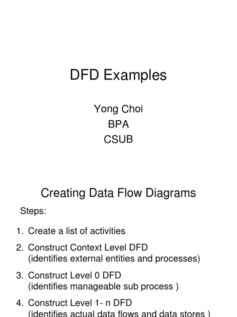 DFD Examples: Yong Choi BPA Csub | PDF | Systems Engineering | Data ...