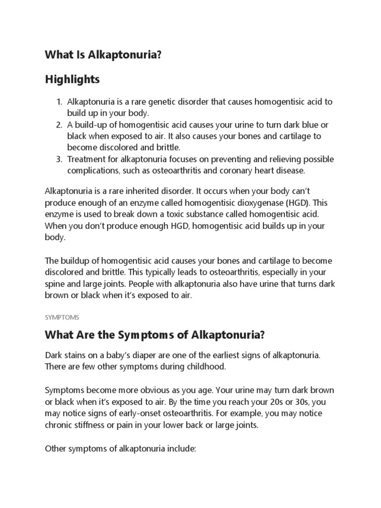 A Rare Genetic Disorder Characterized by the Buildup of Homogentisic ...