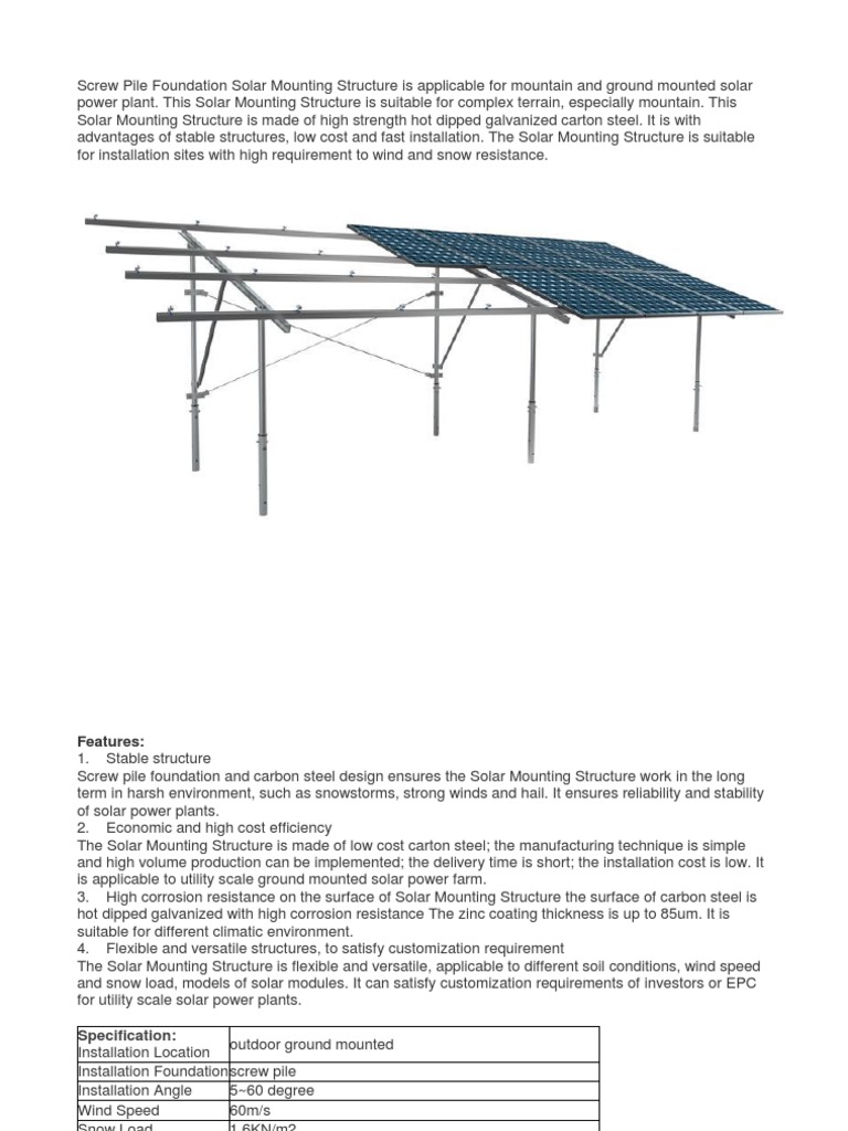 Screw Pile Foundation Solar Mounting Structure | Deep Foundation ...