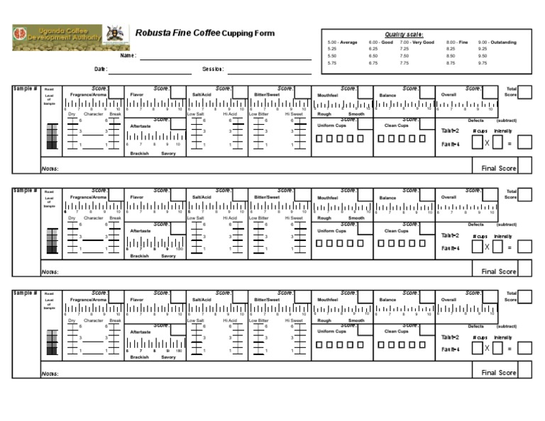 Robusta Cupping Form | Download Free PDF | Flavor | Food Industry