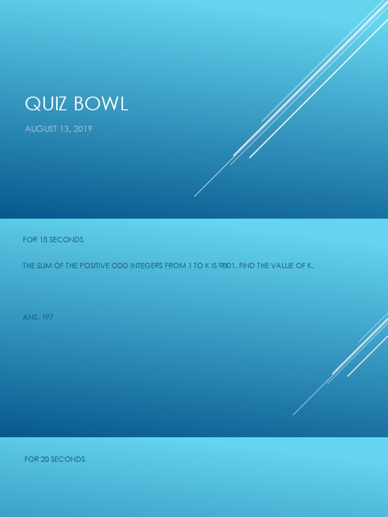Quiz Bowl: AUGUST 13, 2019 | PDF | Area | Circle
