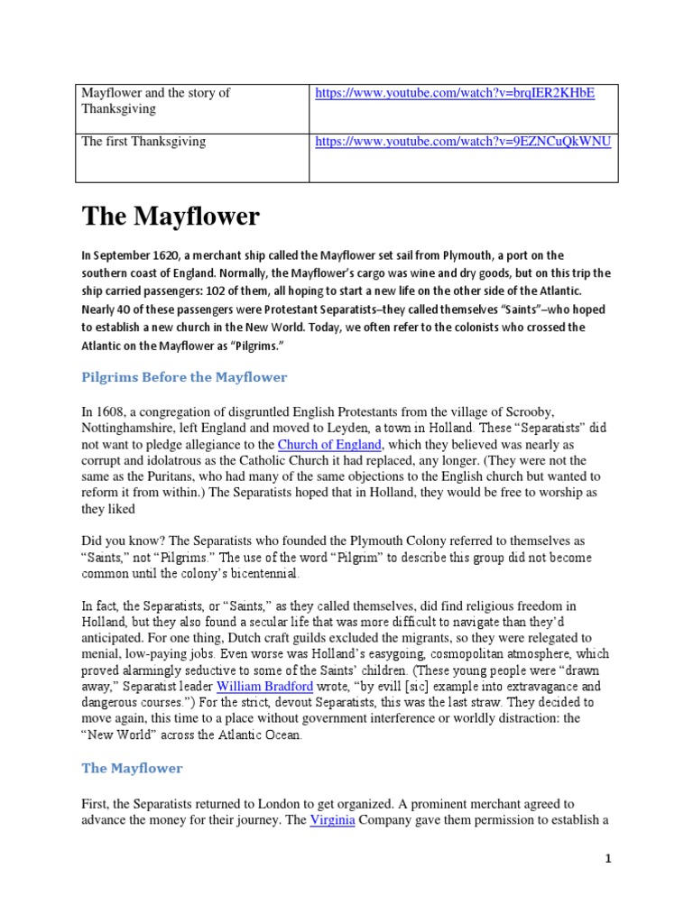 Mayflower's Journey to Thanksgiving | PDF | Plymouth Colony | British ...