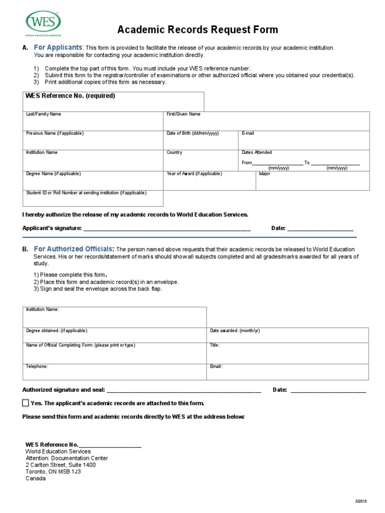 Academic Records Request Form | PDF