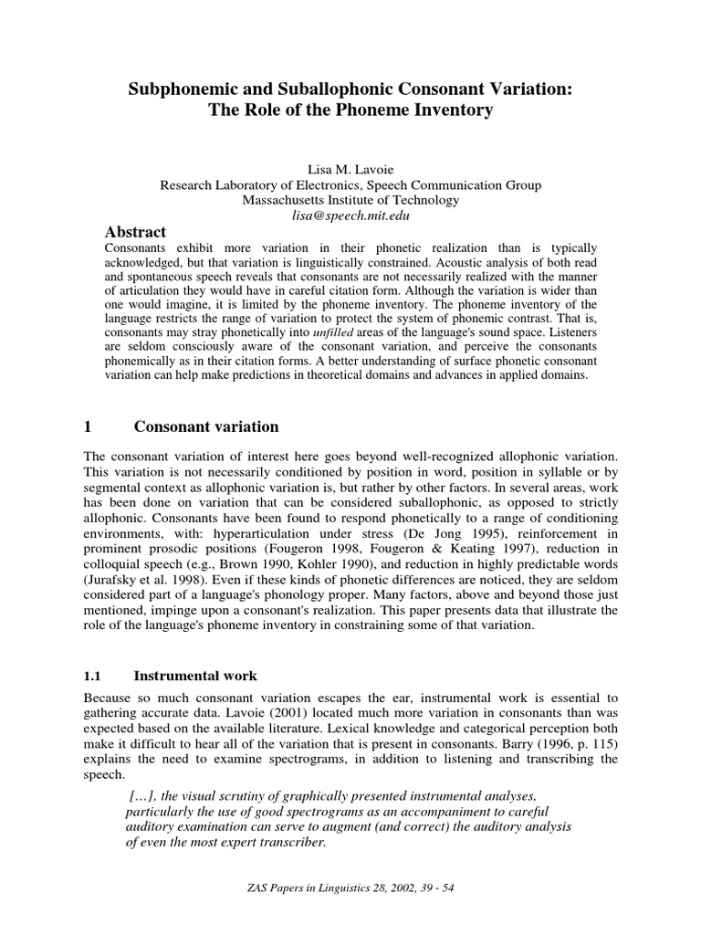 Subphonemic and Suballophonic Consonant Variation: The Role of The ...