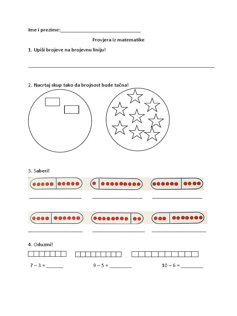 Provjera Sabiranje I Oduzimanje Do 10 | PDF
