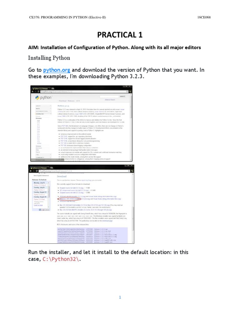 Practical 1: AIM: Installation of Configuration of Python. Along With ...