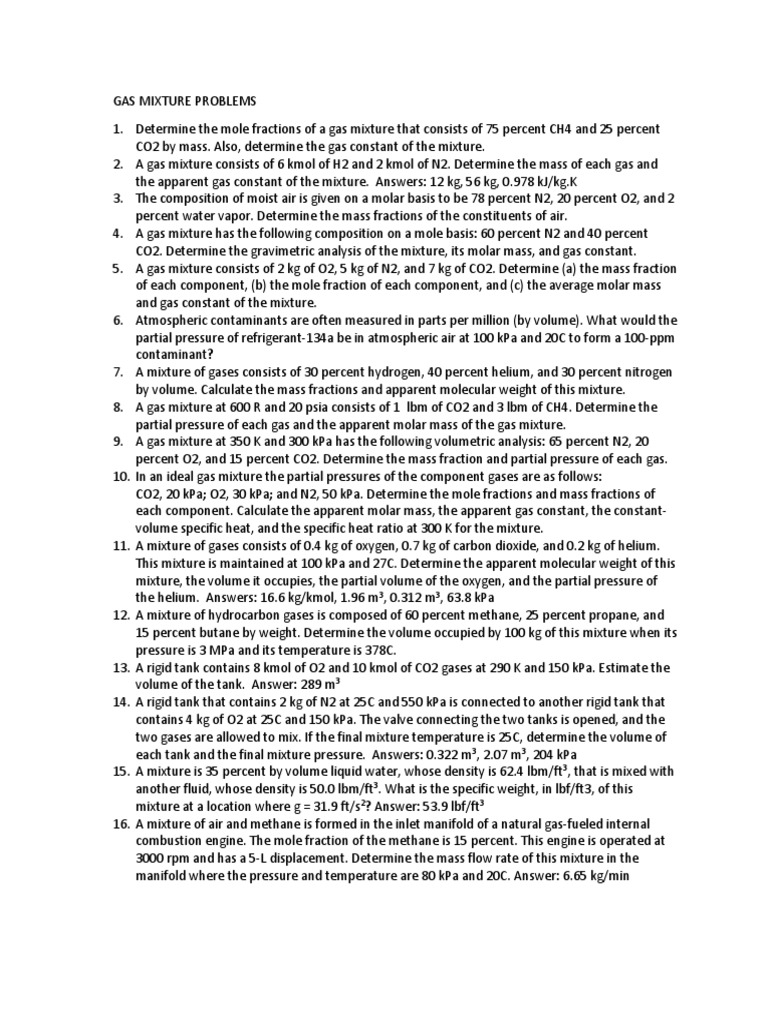 Gas Mixture Problems | PDF | Gases | Mole (Unit)