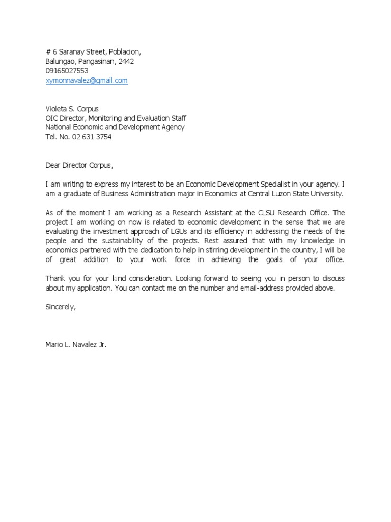 Application Letter NEDA | PDF