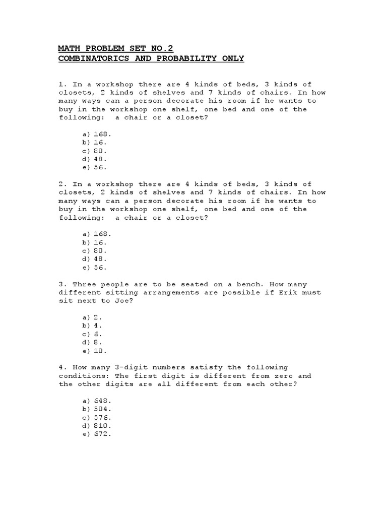 Math Problem Set 2 | Download Free PDF | Odds | Vertex (Geometry)