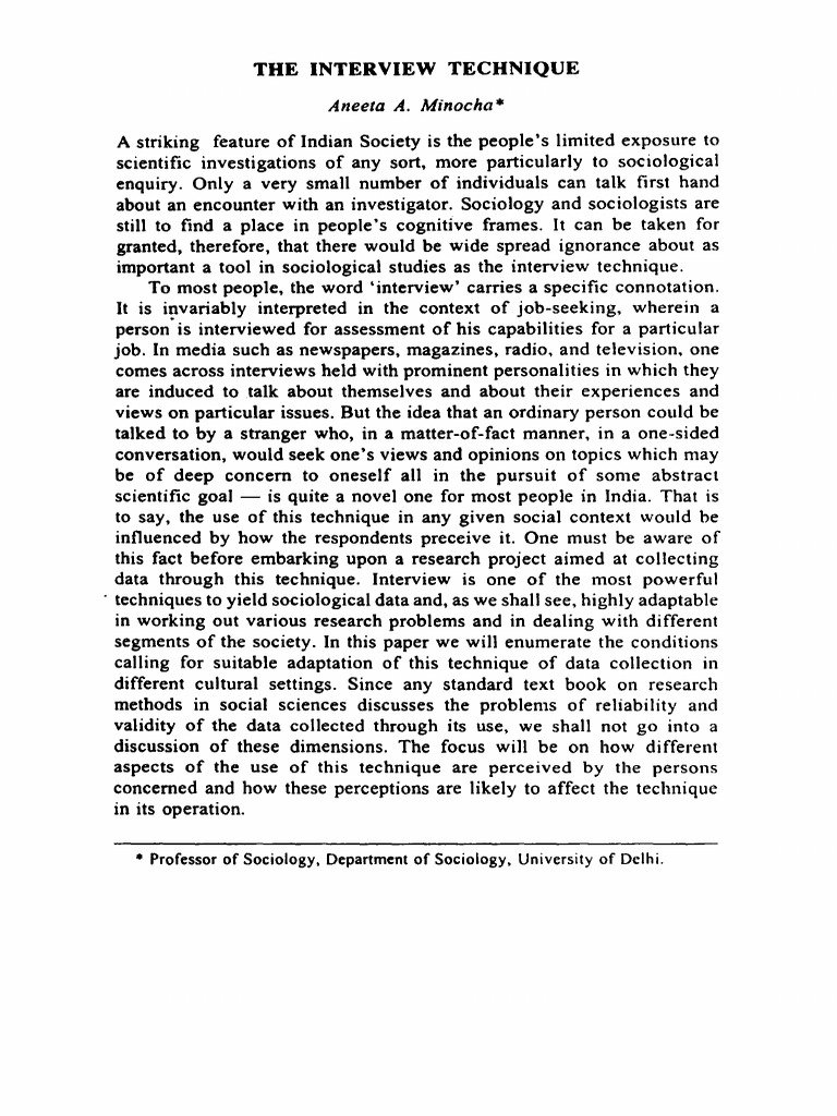 The Interview Technique | PDF | Interview | Sociology