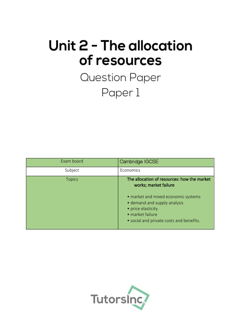 IGCSE Economics Unit 2 Past Papers | PDF