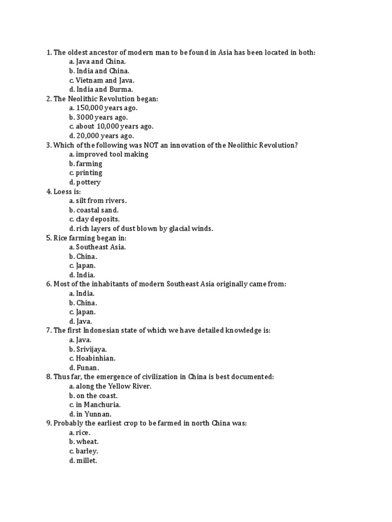 Ancient History Multiple Choice Quiz | PDF | Han Dynasty | Partition Of ...