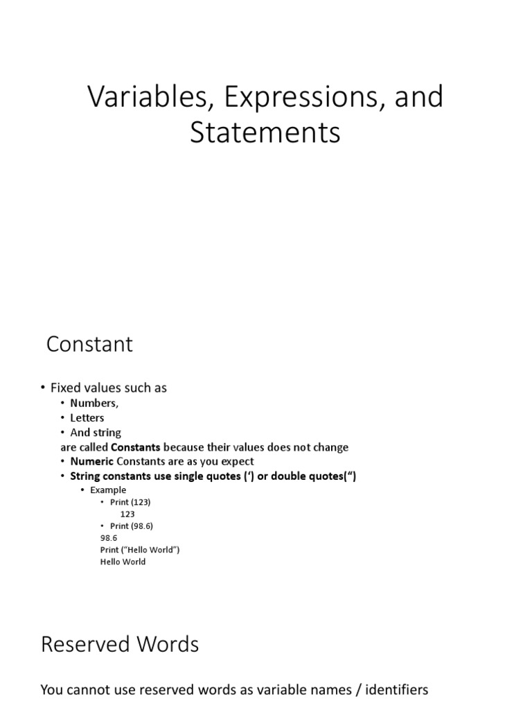 Variables And Expression Pdf Variable Computer Science Integer Computer Science