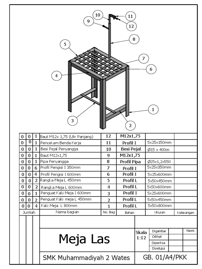 Gambar Kerja Meja Las SMK Muh 2 Wates | PDF