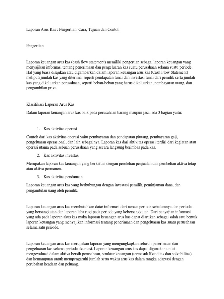 Panduan Lengkap Laporan Arus Kas | PDF | Pengelolaan Keuangan & Uang