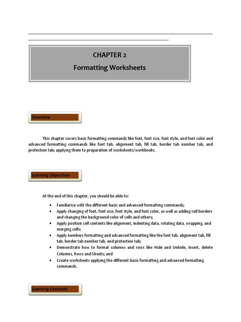 Formatting Worksheets | PDF | Typefaces | Microsoft Excel