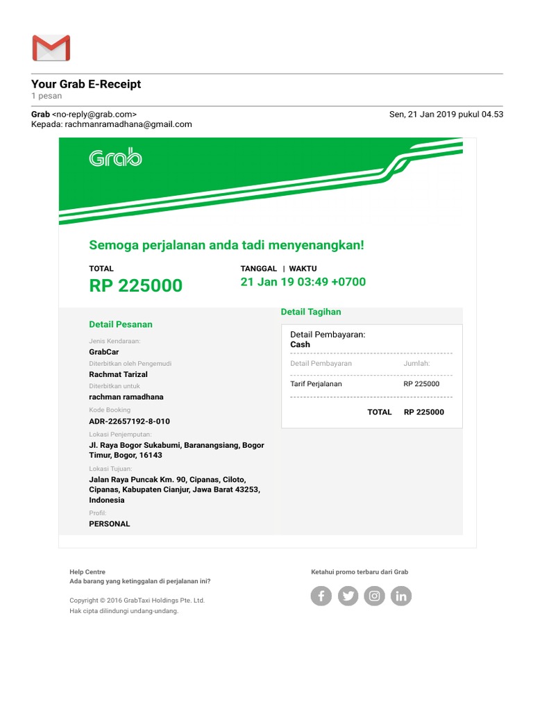 Gmail - Your Grab E-Receipt PDF | PDF