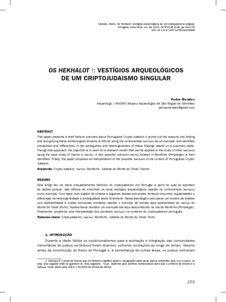 Os Hekhalot: Vestígios Arqueológicos de Um Criptojudaismo Singular 2018 ...