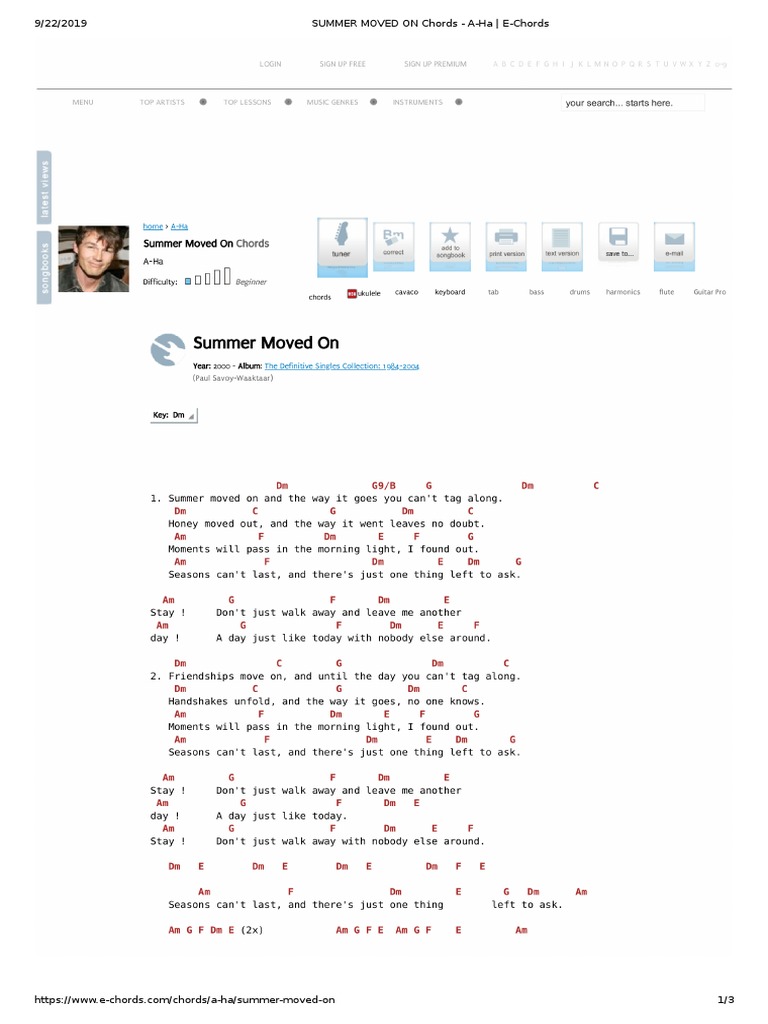 Summer Moved On Chords Pdf