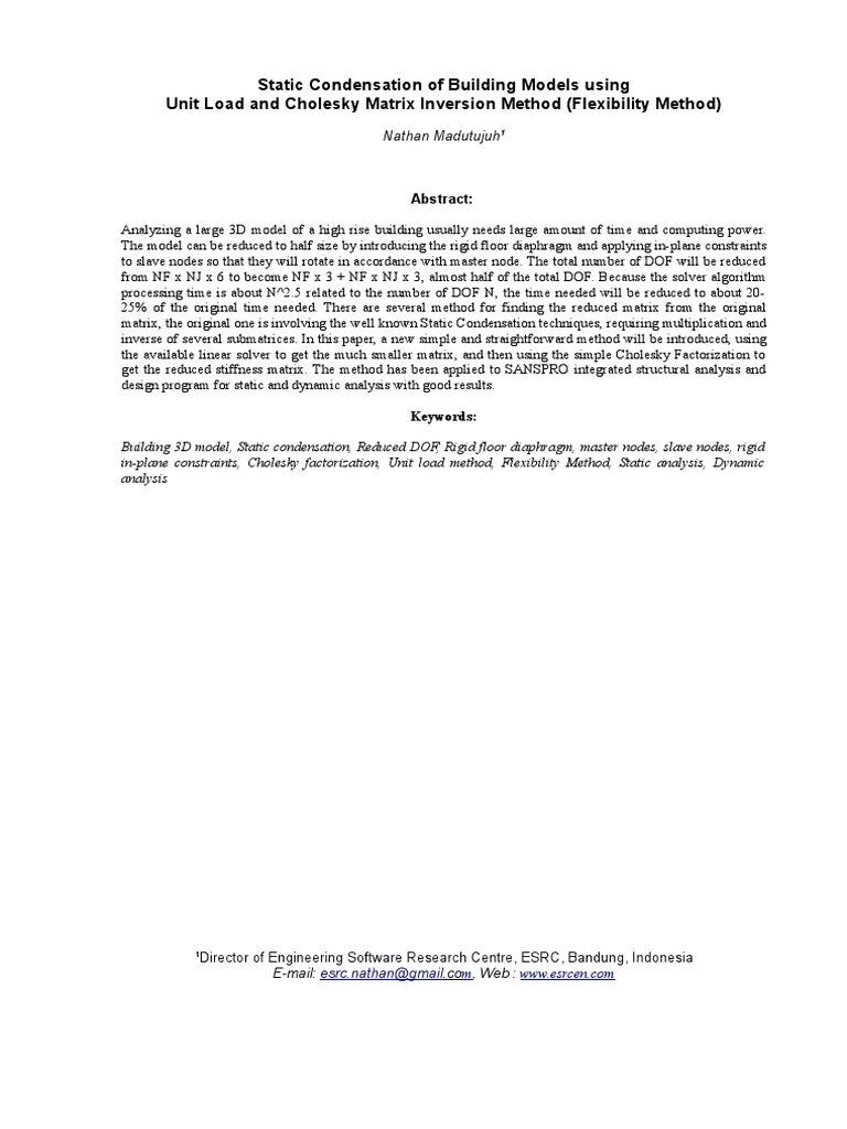 Static Condensation of Building Models U PDF | PDF | Matrix ...