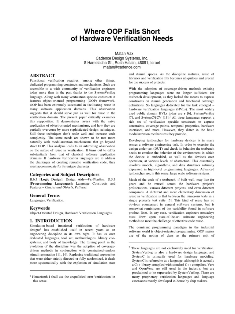 Where OOP Falls Short of Hardware Verification Needs | PDF | Class (Computer Programming ...
