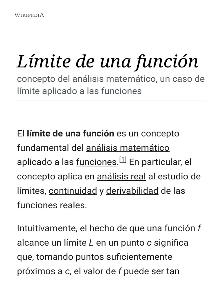 Límite De Una Función Concepto Del Análisis Matemático Un Caso De