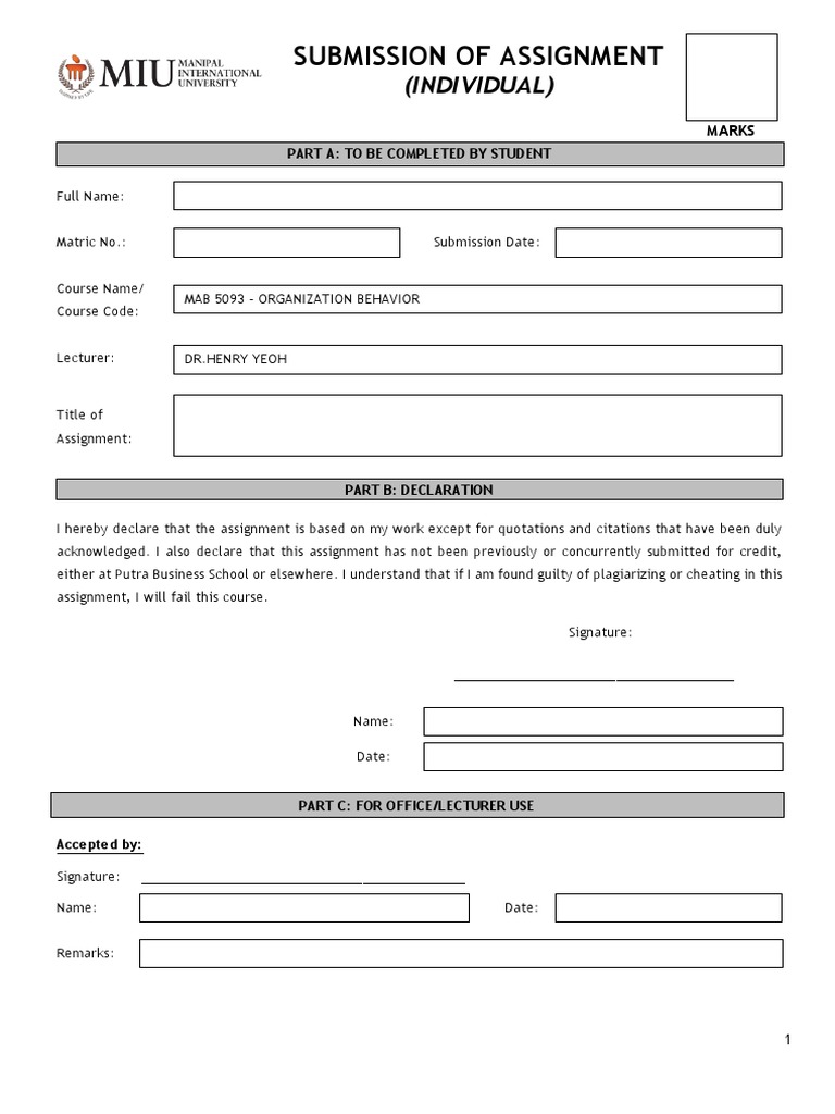 Submission of Assignment: (Individual) | PDF