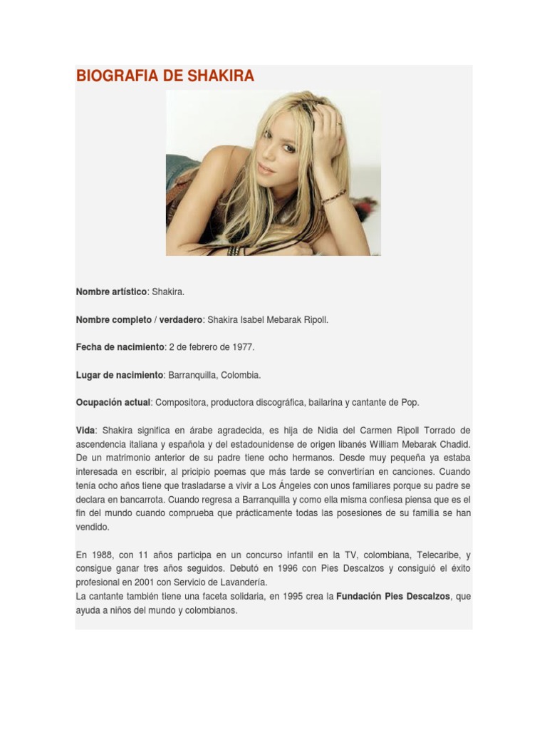 Biografia de Shakira | PDF | Arte | Clásicos