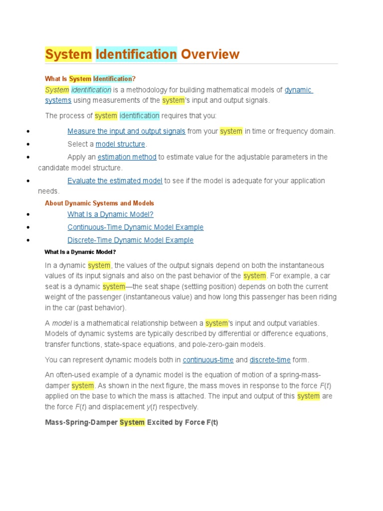 System Identification Overview: System Identification Is A Methodology For Building Mathematical ...