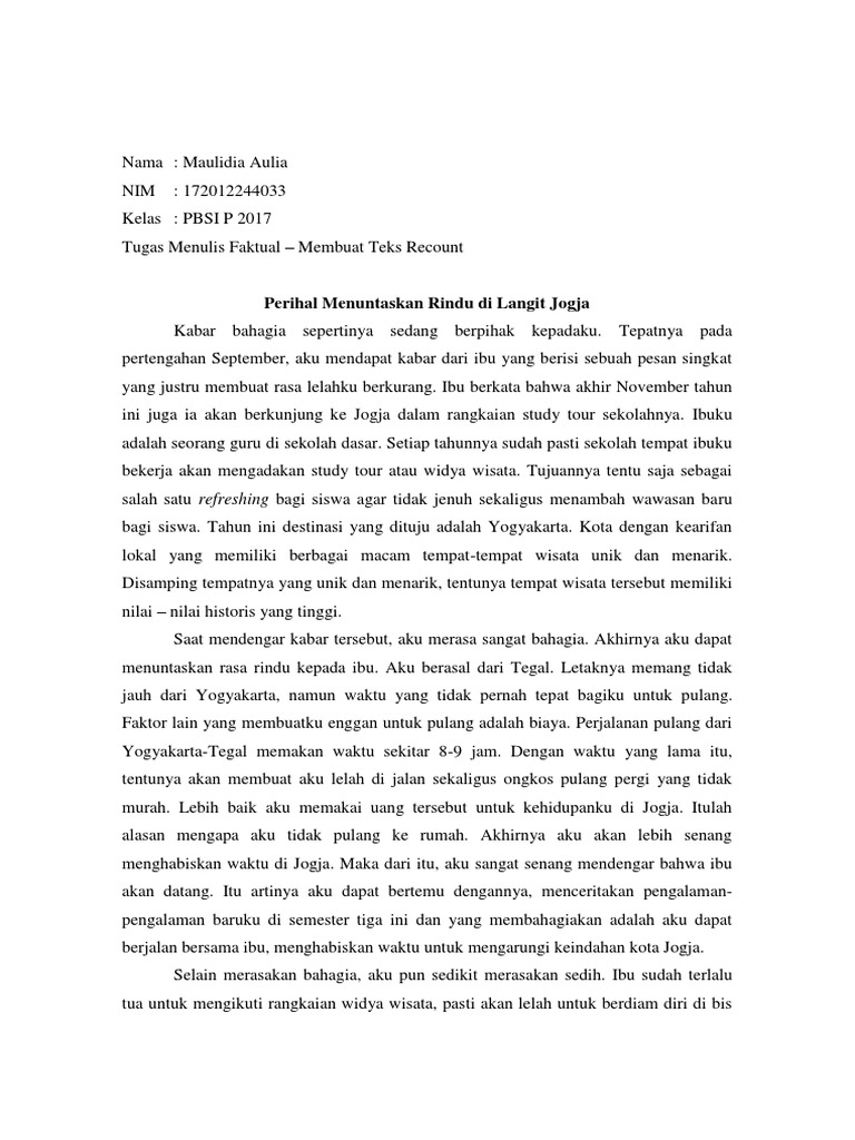 Teks Recount Perihal Menuntaskan Rindu Di Langit Jogja | PDF | Perjalanan | Puisi