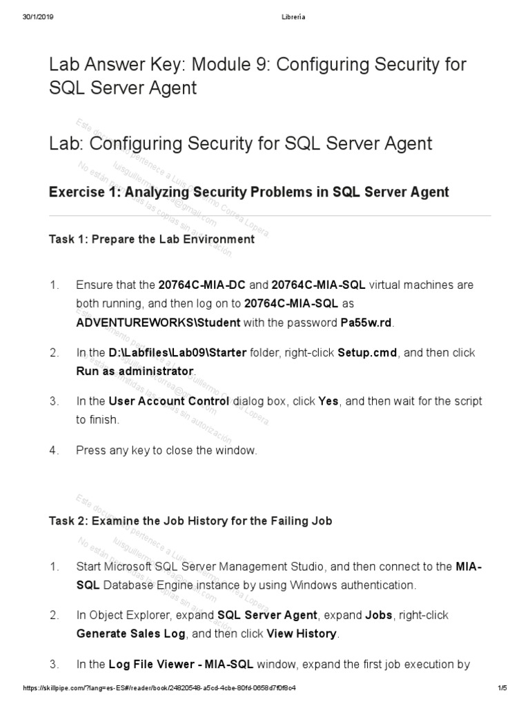 Lab Answer Key: Module 9: Configuring Security For SQL Server Agent Lab: Configuring Security ...