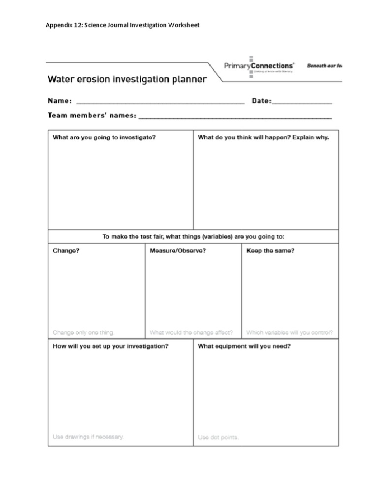 Appendix 12: Science Journal Investigation Worksheet | PDF