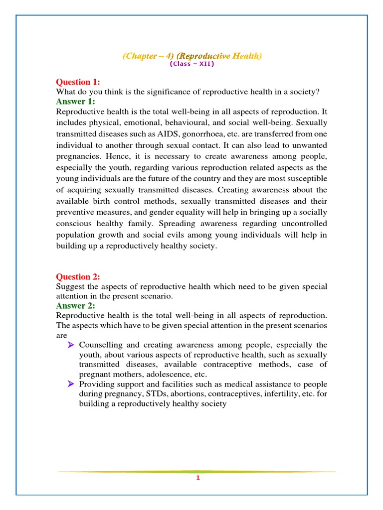 Answer 1:: (Class - XII) | PDF | Reproductive Health | Birth Control