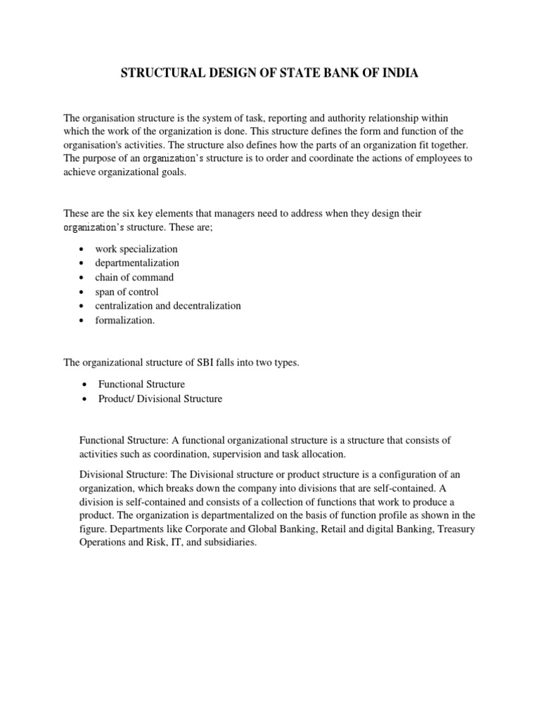 SBI Organizational Structure Overview | PDF | Organizational Structure ...