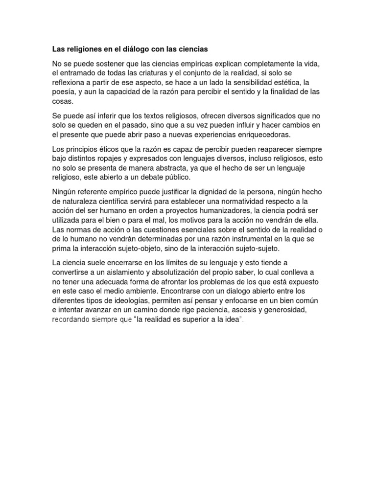 Religión y ciencia: un diálogo necesario | PDF