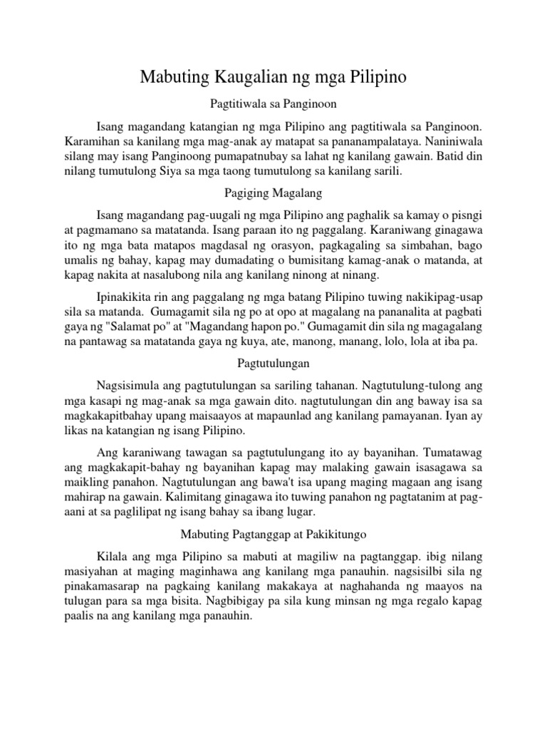 Mabuting Kaugalian NG Mga Pilipino | PDF Mabuting Kaugalian NG Mga Pilipino | PDF