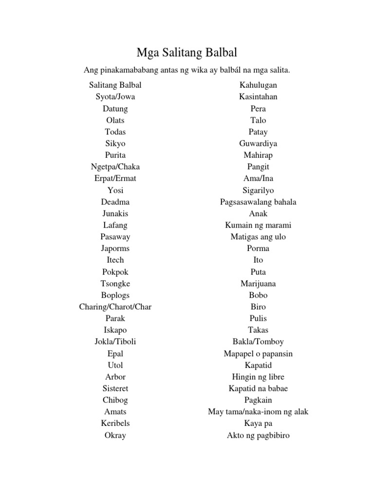 Mga Salitang Balbal | PDF