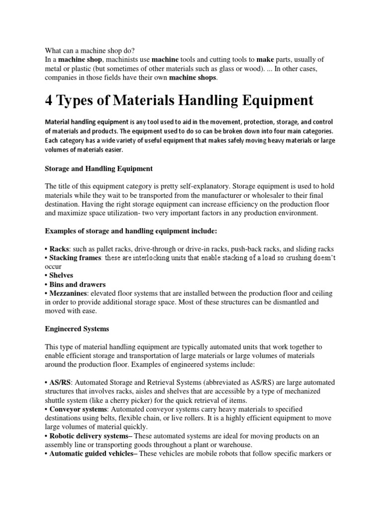 4 Types of Materials Handling Equipment | Download Free PDF | Warehouse ...