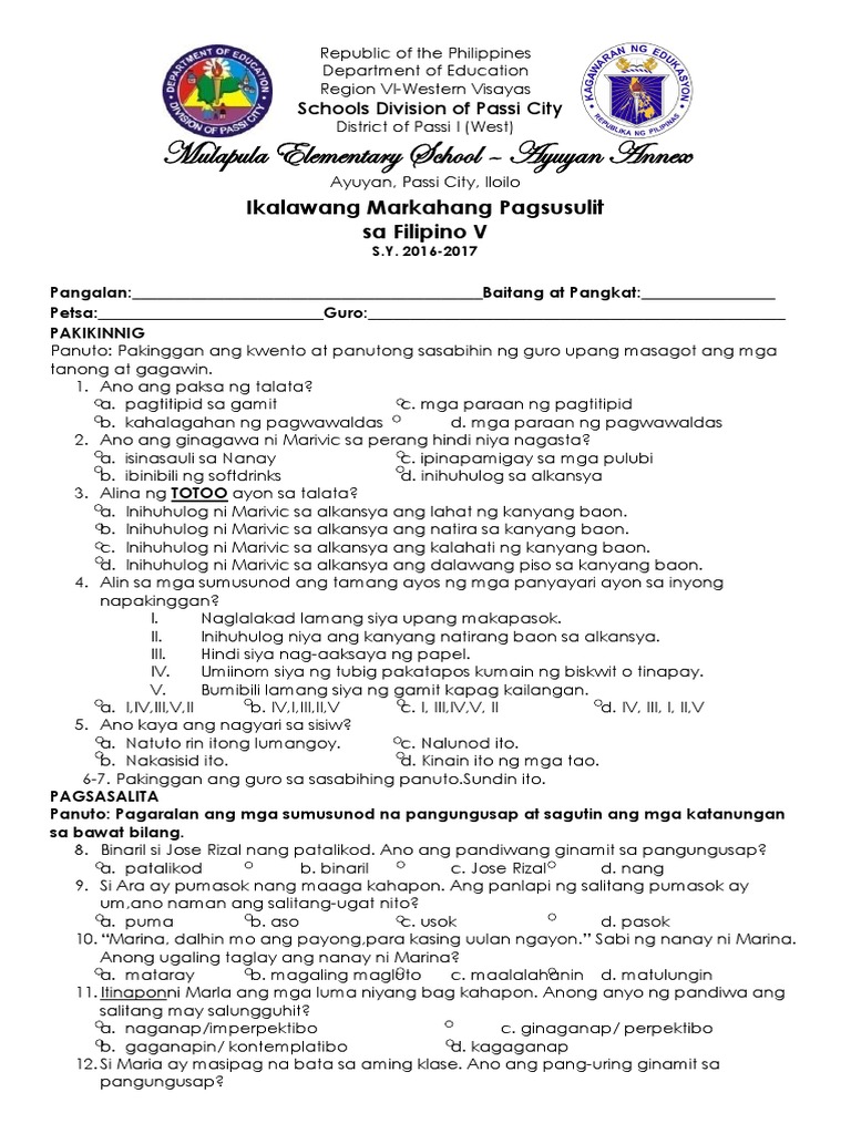 1st Periodical Test Filipino Edited | PDF