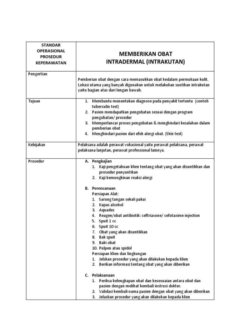SOP Intrakutan | PDF
