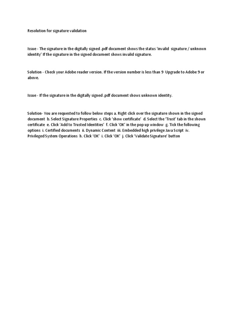 Resolution For Signature Validation | PDF